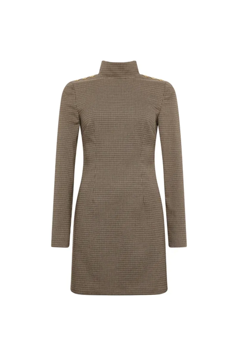 Holland Cooper Cara Country Mini Dress Mocha Houndstooth